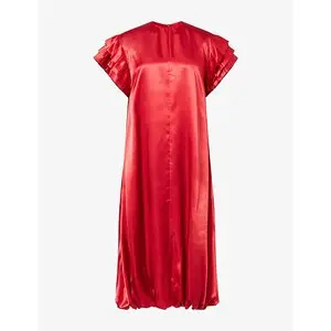 Noir Kei Ninomiya Balloon-hem Ruffle Satin Midi Dress - Red