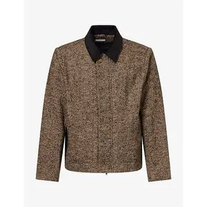PERCIVAL Boxy Herringbone Woven Jacket - Brown