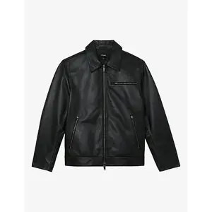 REISS Strader Zip-through Leather Jacket - Black