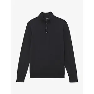 REISS Blackhall Half-zip Funnel-neck Merino Wool Jumper - Navy