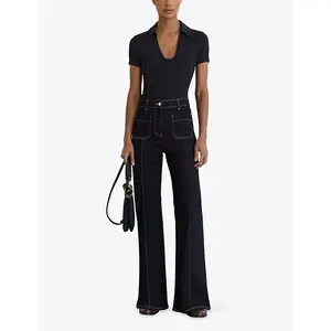 REISS Daria Scoop-neck Stretch-jersey Polo