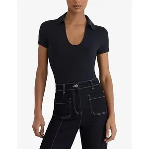 REISS Daria Scoop-neck Stretch-jersey Polo