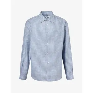 PALMES Serve Check-print Cotton And Cashmere-blend Shirt - Blue Check