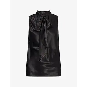 Rails Poppy Neck-tie Satin Blouse Top - Black