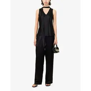 Rails Poppy Neck-tie Satin Blouse Top