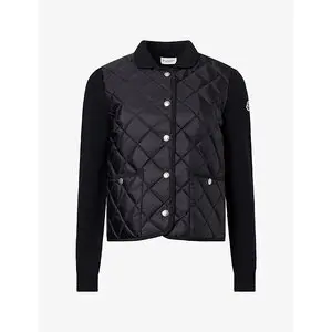 Moncler Peter-pan Collar Logo-patch Wool Cardigan - Black