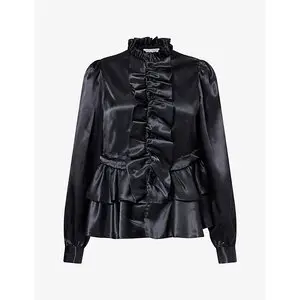 Noir Kei Ninomiya Ruffled Peplum Satin Shirt - Black