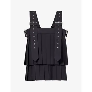 Noir Kei Ninomiya Pleated Open-side Wool-blend Top