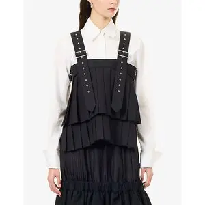 Noir Kei Ninomiya Pleated Open-side Wool-blend Top