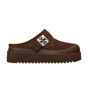Tory Burch Wmns Mellow Shearling Platform Mule 'dark Cocoa Tmono - Silver