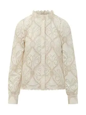 Farm Rio Graphic Lace Long-sleeve Blouse