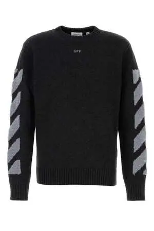 Off-White Wool Blend Sweater With Diagonal Stripes - Black