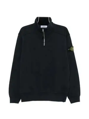 Stone Island Standard Collar Cotton Sweatshirt With Short Zip & Ribbed Placket, Ribbed Cuffs And Hem