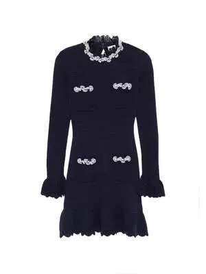 SELF-PORTRAIT Embellished Trim Mini Dress With Pockets