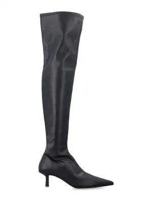 Senso Sleek Stretch Vegan Leather Over-the-knee Boots With Pointed Toe And Kitten Heel - Ebony Black