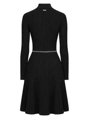 Michael Kors Ribbed Mock Neck Sweater Dress With Chain Belt