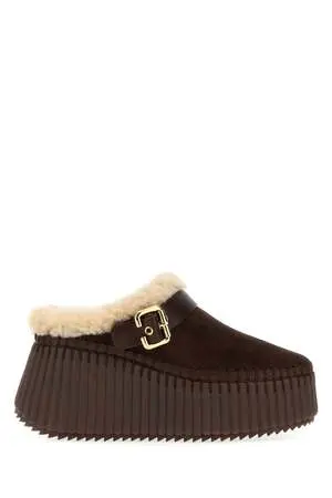 Chloé Platform Suede Nama Slippers - Brown