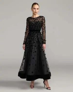 Mac Duggal Velvet Floral Appliqu Maxi Dress