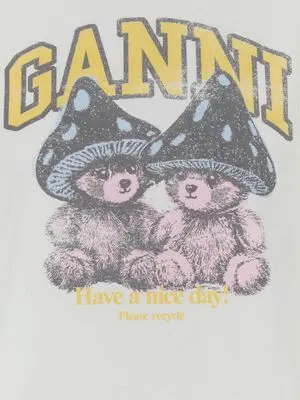 GANNI Teddy Bear & Logo Print Organic Cotton T-shirt - White
