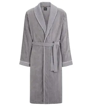 BOSS Cotton-velvet Dressing Gown With Textured Trims
