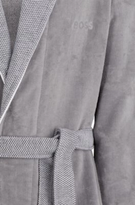 BOSS Cotton-velvet Dressing Gown With Textured Trims