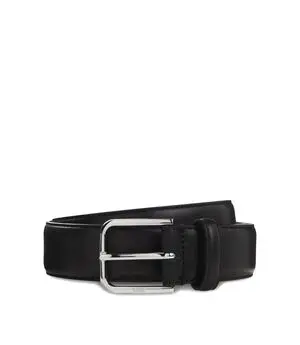 BOSS Leather Business Belt With Polished Silver Buckle - Black