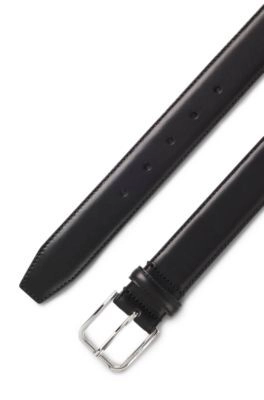 BOSS Leather Business Belt With Polished Silver Buckle