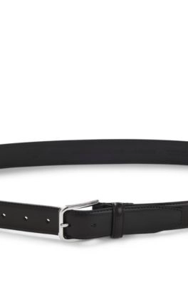 BOSS Leather Business Belt With Polished Silver Buckle