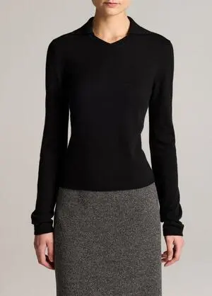 Vince Merino Wool & Cashmere-blend High V-neck Polo Sweater - Black