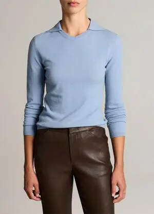 Vince Merino Wool & Cashmere-blend High V-neck Polo Sweater - Delphite