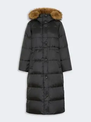 Max Mara Long Reversible Down Jacket In Water-repellent Plain-weave Fabric - Black