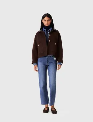 Maje Short Wool Jacket With Pleated Back