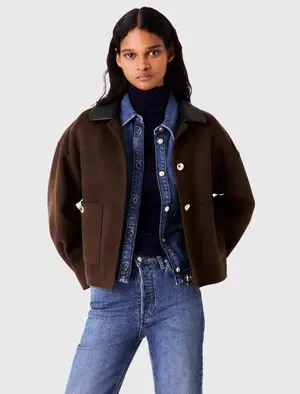 Maje Short Wool Jacket With Pleated Back