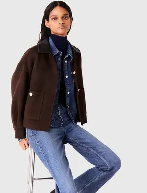 Maje Short Wool Jacket With Pleated Back
