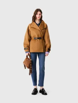 Maje Belted Mid-length Wool Coat - Camel