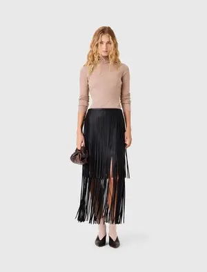 Maje Fringed Faux Leather Skirt