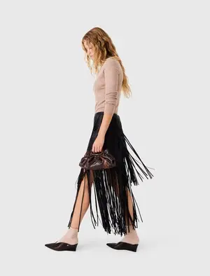 Maje Fringed Faux Leather Skirt