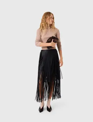 Maje Fringed Faux Leather Skirt