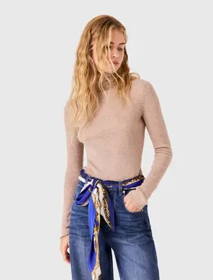 Maje Fitted Ribbed High-neck Sweater - Beige