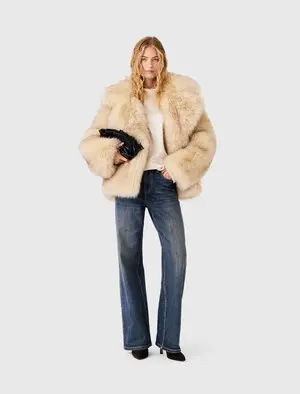 Maje Oversized Faux Fur Coat - Beige