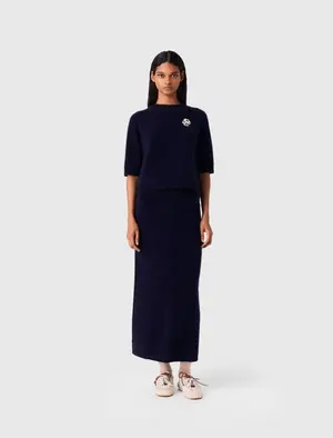 Maje Sweater With Floral Brooch - Navy