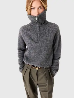 Maje Zip-neck Yak Sweater