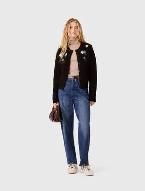 Maje Cardigan With Floral Embroidery - Brown