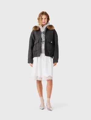Maje Oversized Herringbone Jacket - Dark Grey