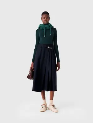Maje Long Pleated Skirt With Buckle