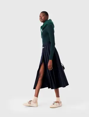 Maje Long Pleated Skirt With Buckle