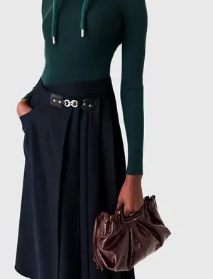 Maje Long Pleated Skirt With Buckle