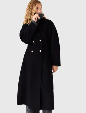 Maje Long Double-breasted Wool Coat