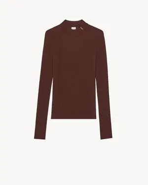 Saint Laurent Cassandre Stand-collar Top In Ribbed Silk