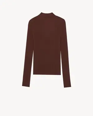Saint Laurent Cassandre Stand-collar Top In Ribbed Silk